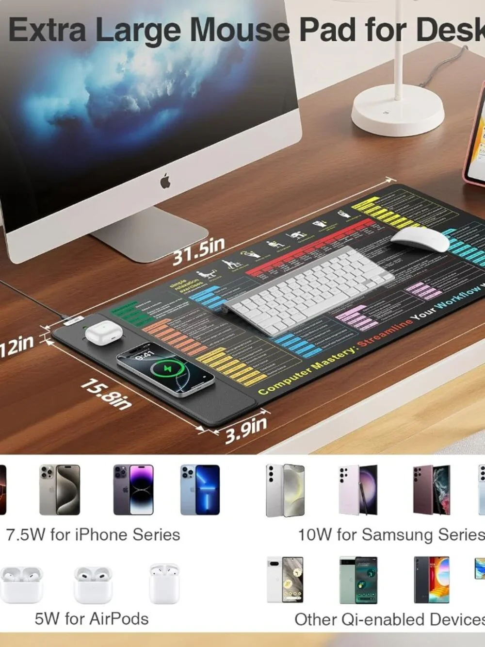 Other | Excel Cheat Sheet Mouse Pad With Wireless Charging 315x158 ...